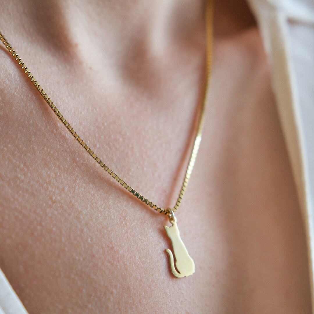 14K Solid Gold Cat Necklace Real Gold Cat Necklace Dainty Gold Cat Necklace Cat Lovers Necklace ...