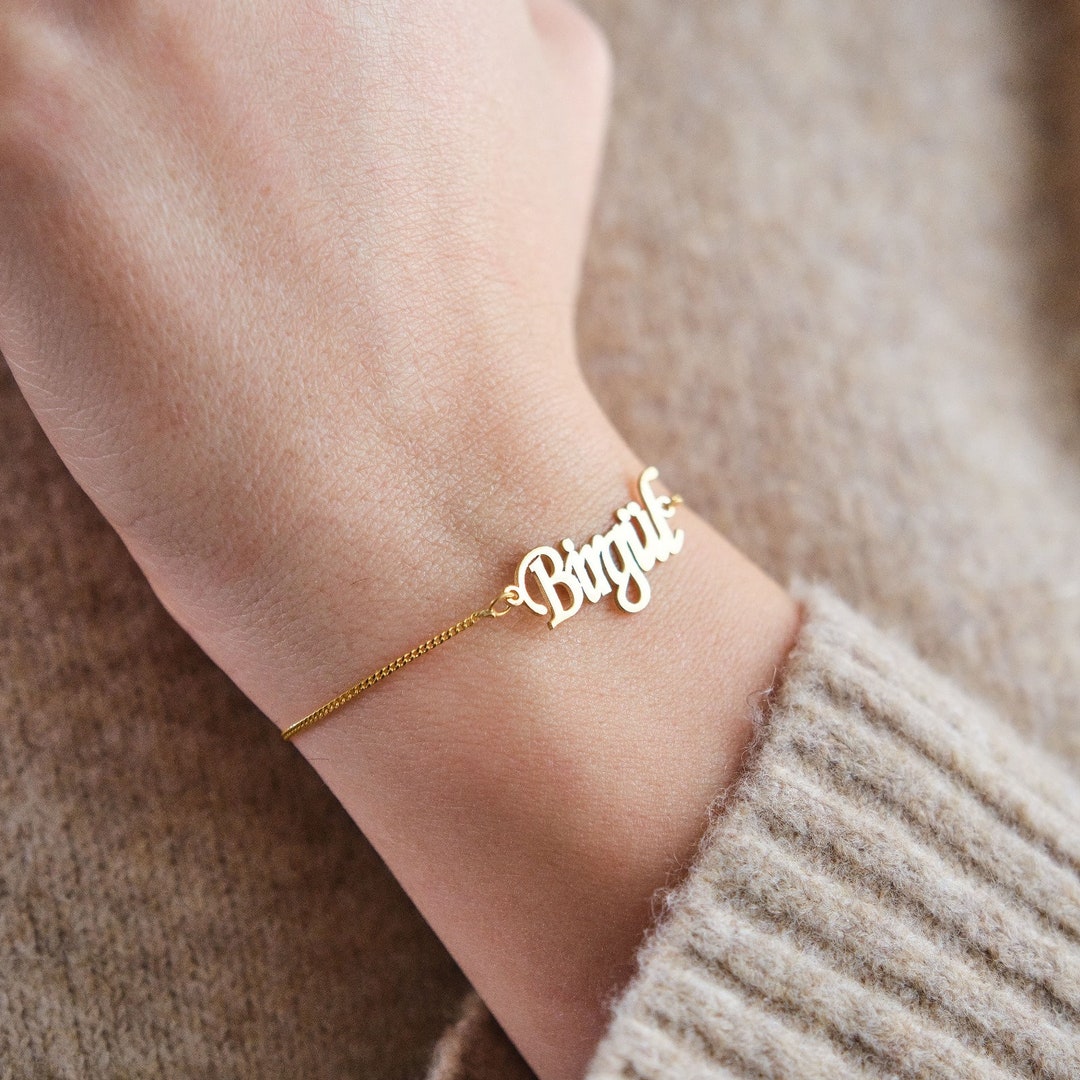 14K Solid Gold Custom Name Bracelet Real Gold Name Bracelet ...