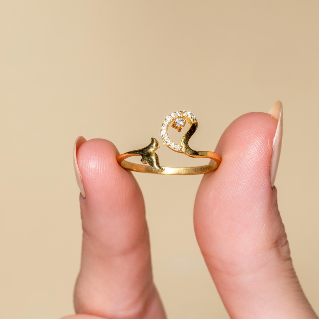 14K Solid Gold Whale Ring Real Gold Whale Ring Stackable Ring Women Cz ...