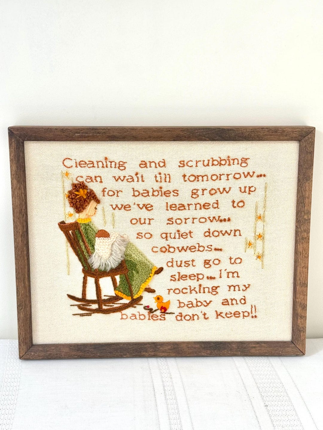 Vtg Mother & Baby Needlepoint W/ Poem, Wood Framed Perfect Gift for New ...