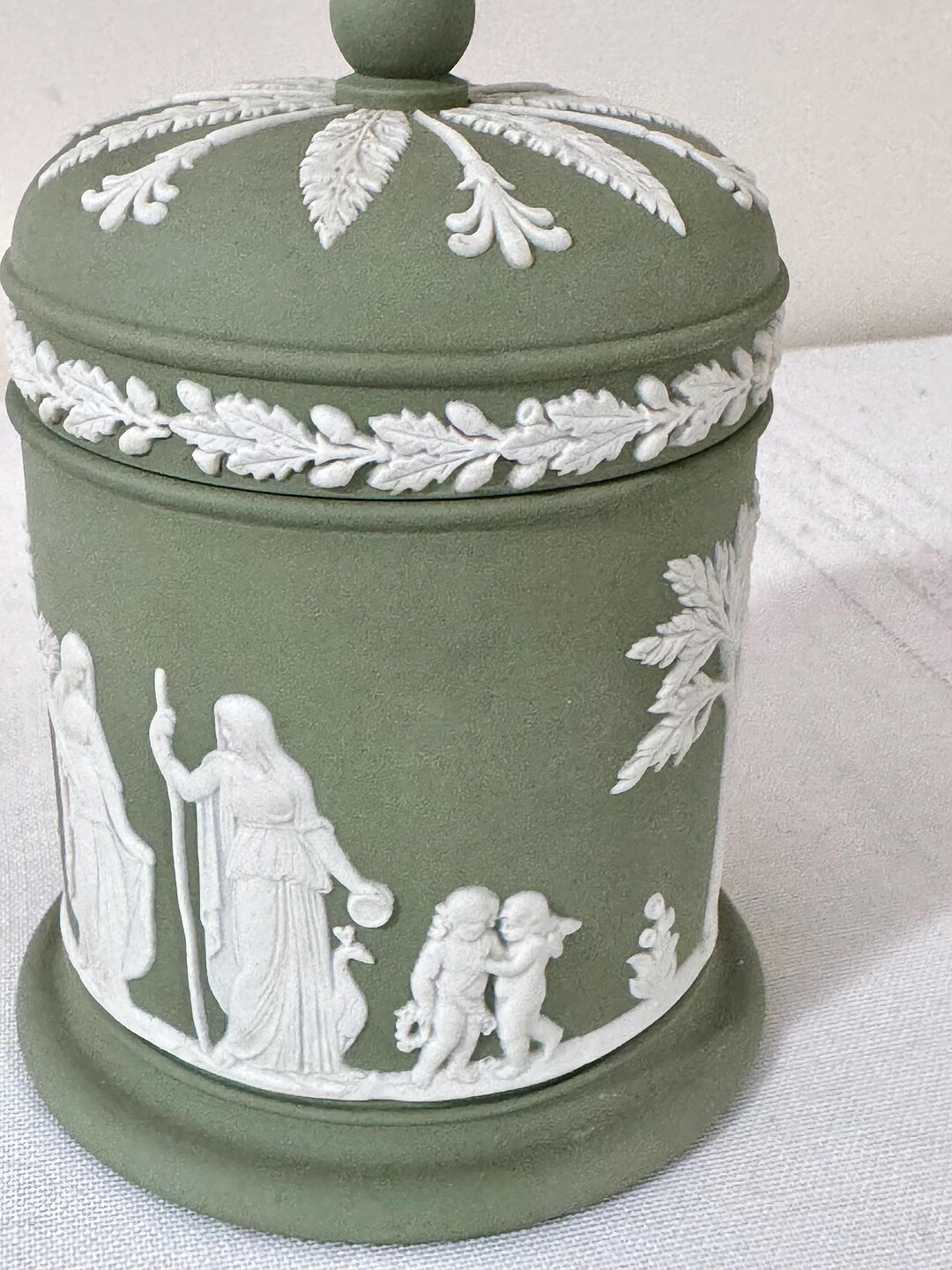 Vintage Wedgewood Jasperware Sage Green Tobacco Jar With Lid, VGC ...