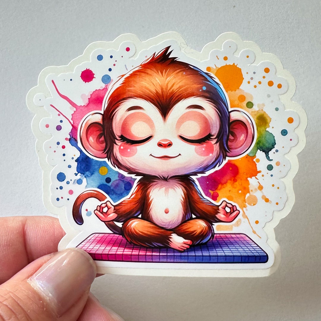 Meditating Monkey Sticker, for Laptops, Water Bottles, Notebooks, Phone ...