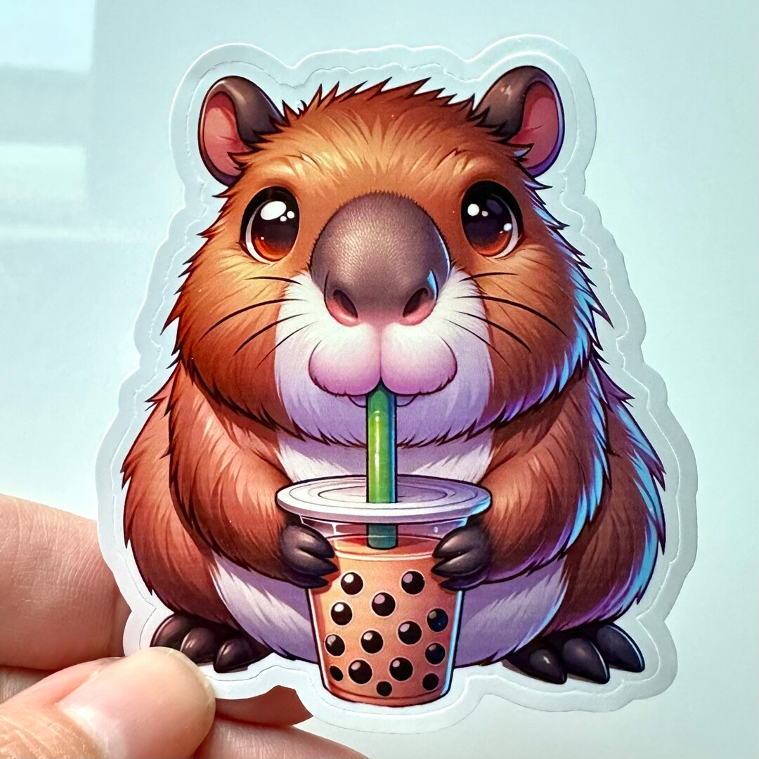 Capybara Boba Tea Sticker, for Laptops, Water Bottles, Notebooks, Phone ...