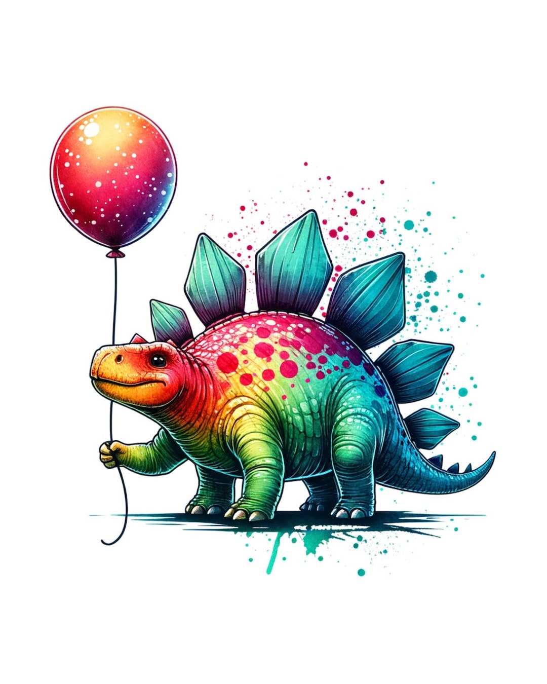 Rainbow Stegosaurus With Balloon Dino Digital Prints - Perfect for the ...