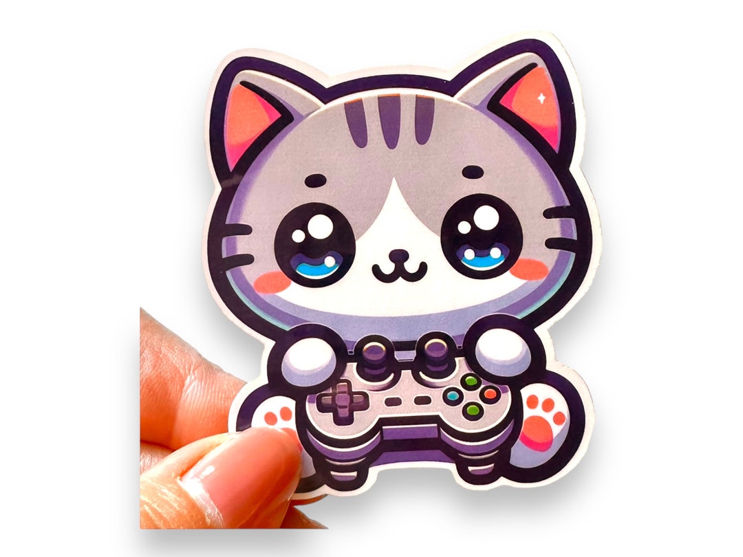 Gamer Cat Sticker, for Laptops, Water Bottles, Notebooks, Phone, Cute ...