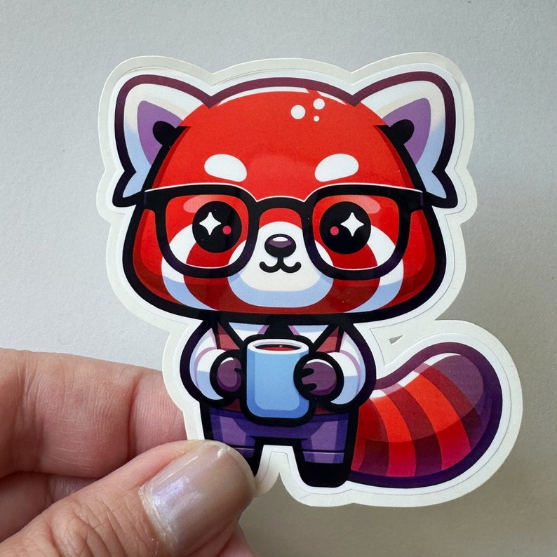 Hipster Red Panda Sticker, for Laptops, Water Bottles, Notebooks, Phone ...