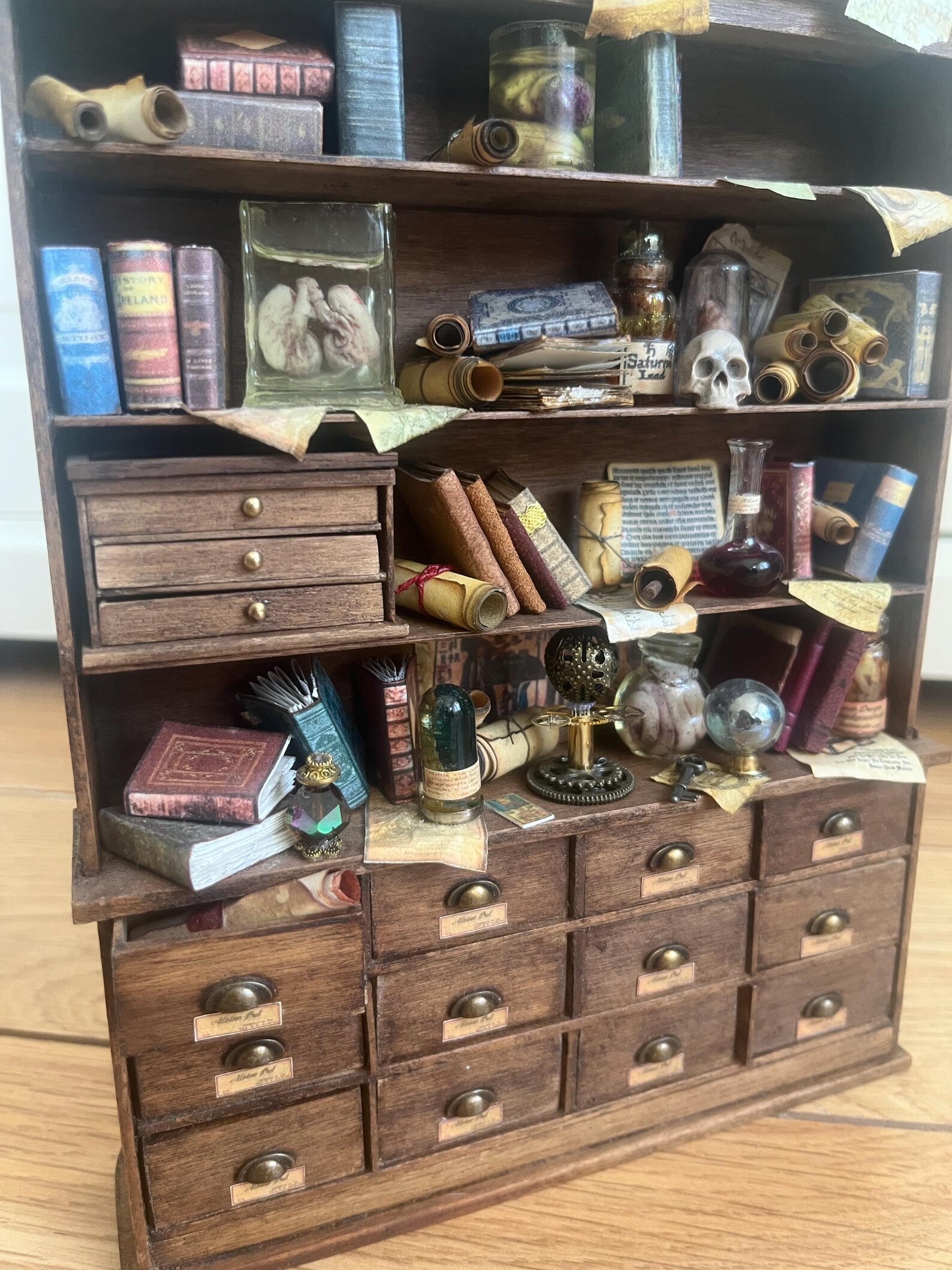 Miniature Dollhouse Alchemy Wizard Bookcase | Wooden 1:12 Books Potions ...