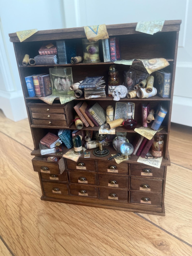 Miniature Dollhouse Alchemy Wizard Bookcase | Wooden 1:12 Books Potions ...