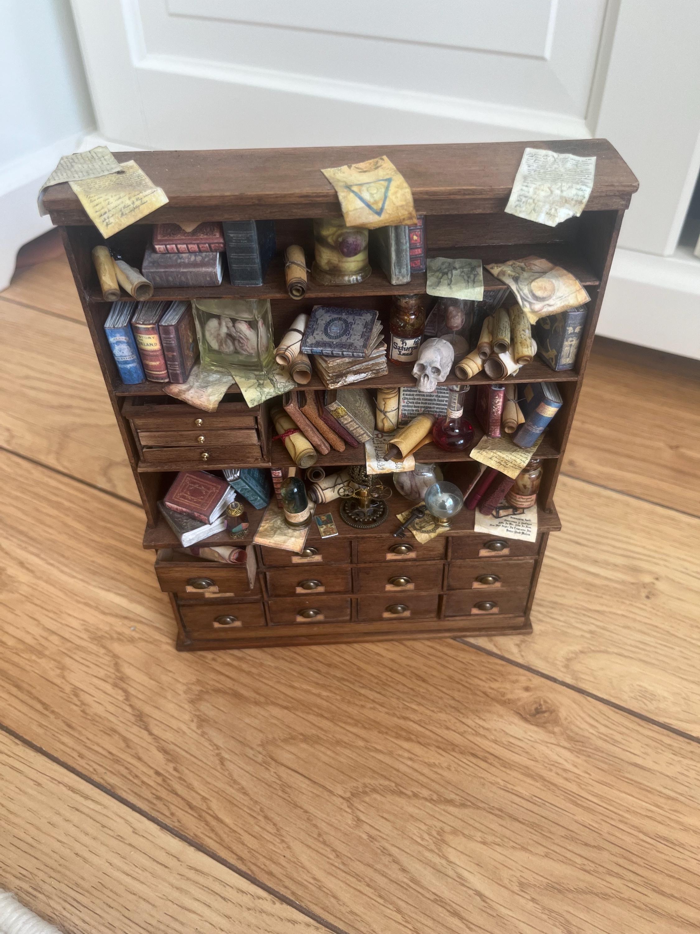 Miniature Dollhouse Alchemy Wizard Bookcase | Wooden 1:12 Books Potions ...