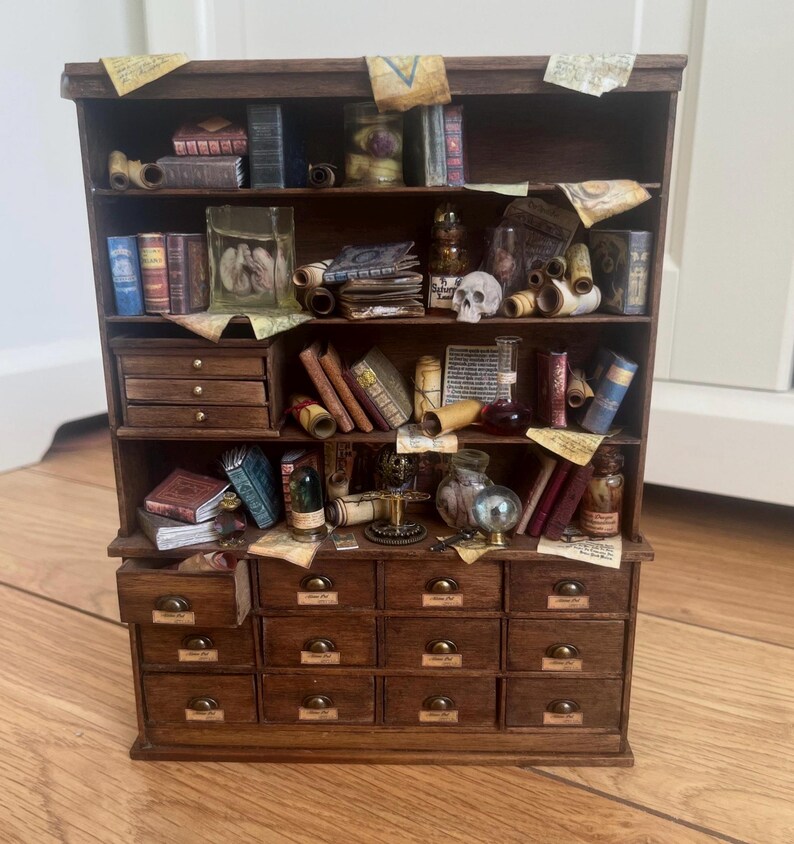 Miniature Dollhouse Alchemy Wizard Bookcase | Wooden 1:12 Books Potions ...