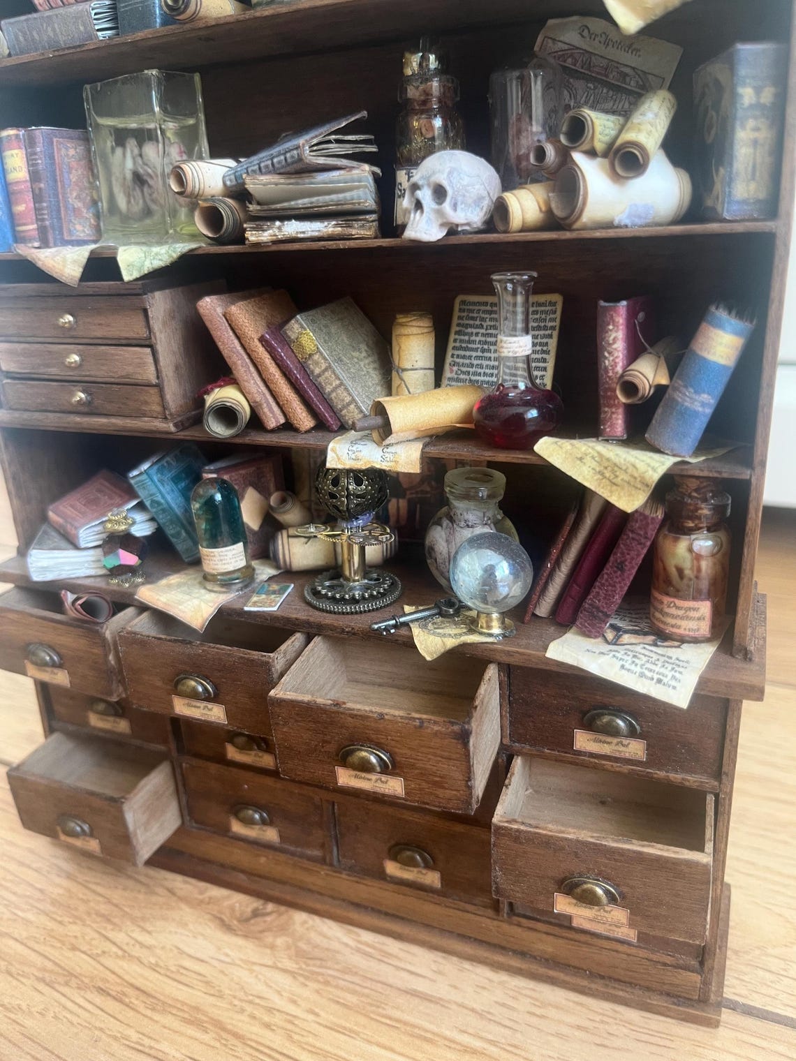 Miniature Dollhouse Alchemy Wizard Bookcase | Wooden 1:12 Books Potions ...