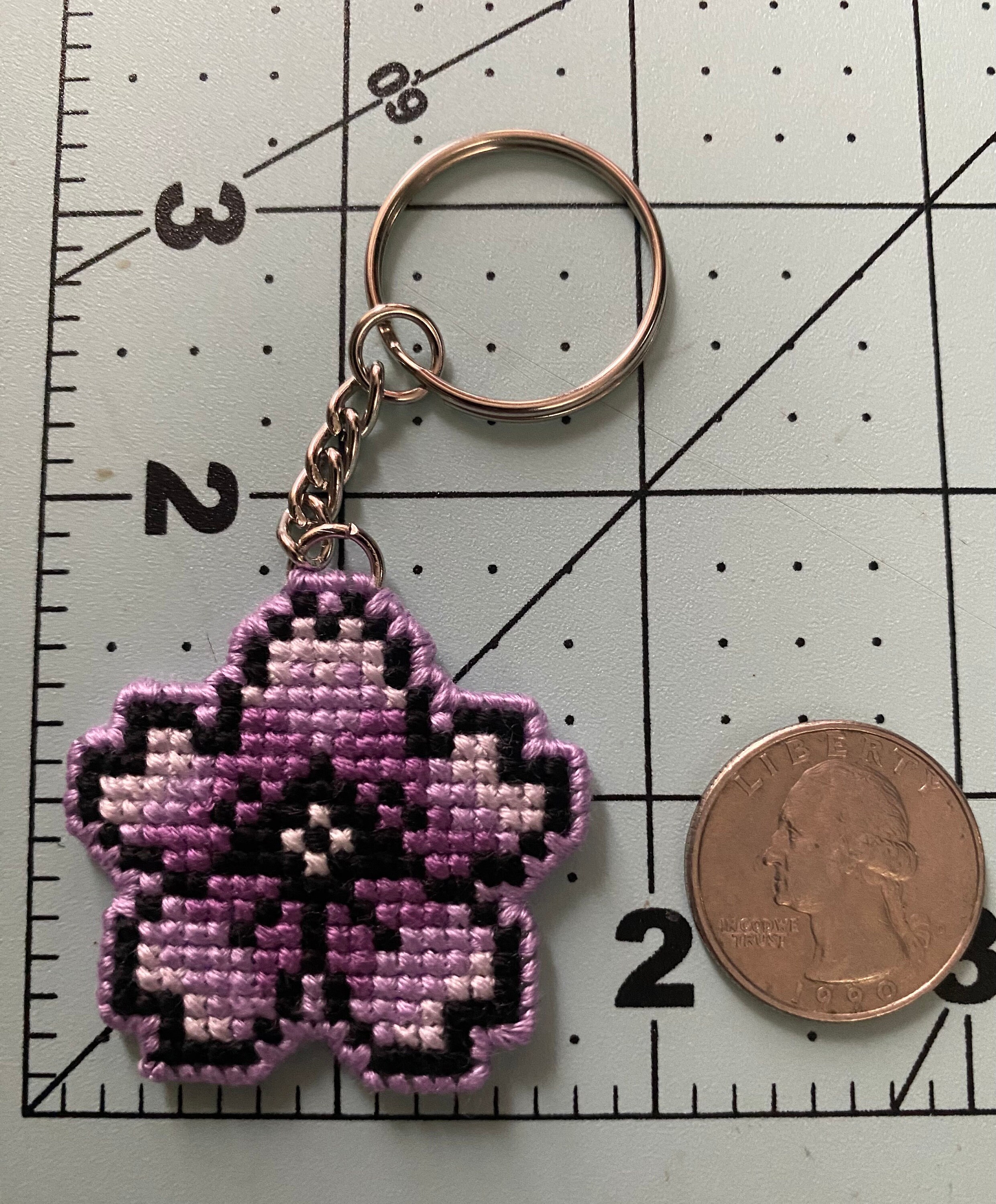 Cherry Blossom Double Sided Cross Stitched Keychain - Etsy