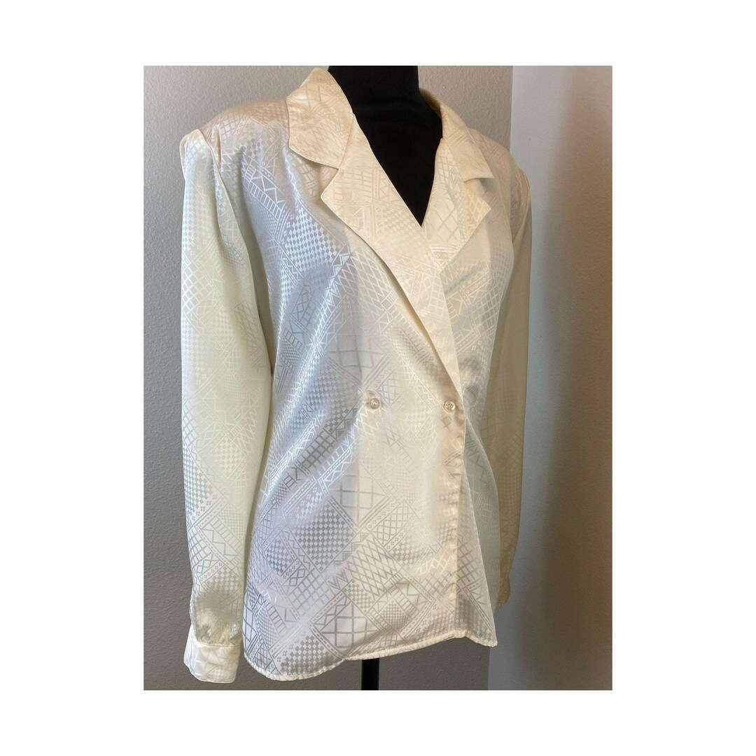 80s Vintage amanda Geometric Patterned Button up Blazer Style Blouse in ...