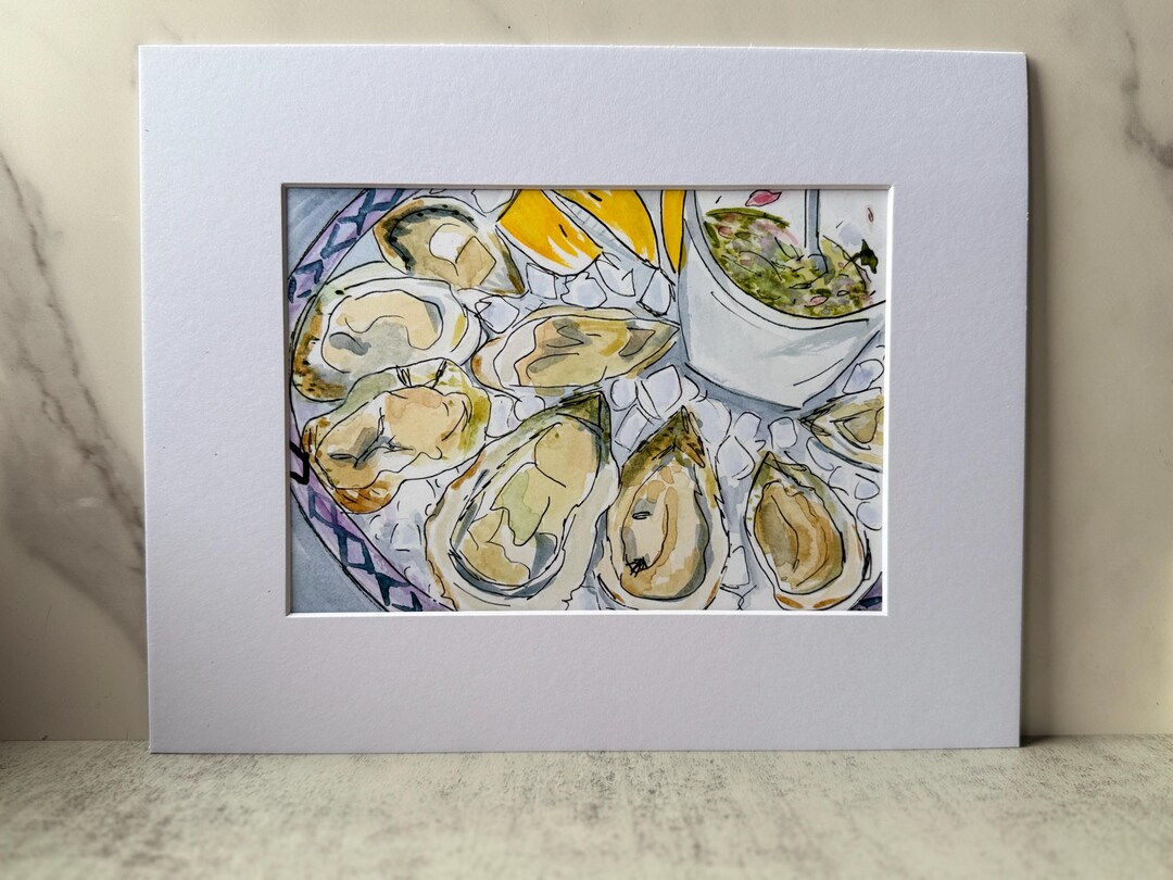 Oysters Print, Oysters Watercolor Print, Oysters on a Plate, Summer Art ...