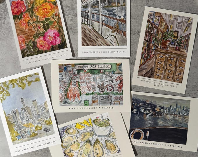 Seattle Art Postcards - Pack of 7 Seattle-inspired Locations - Etsy