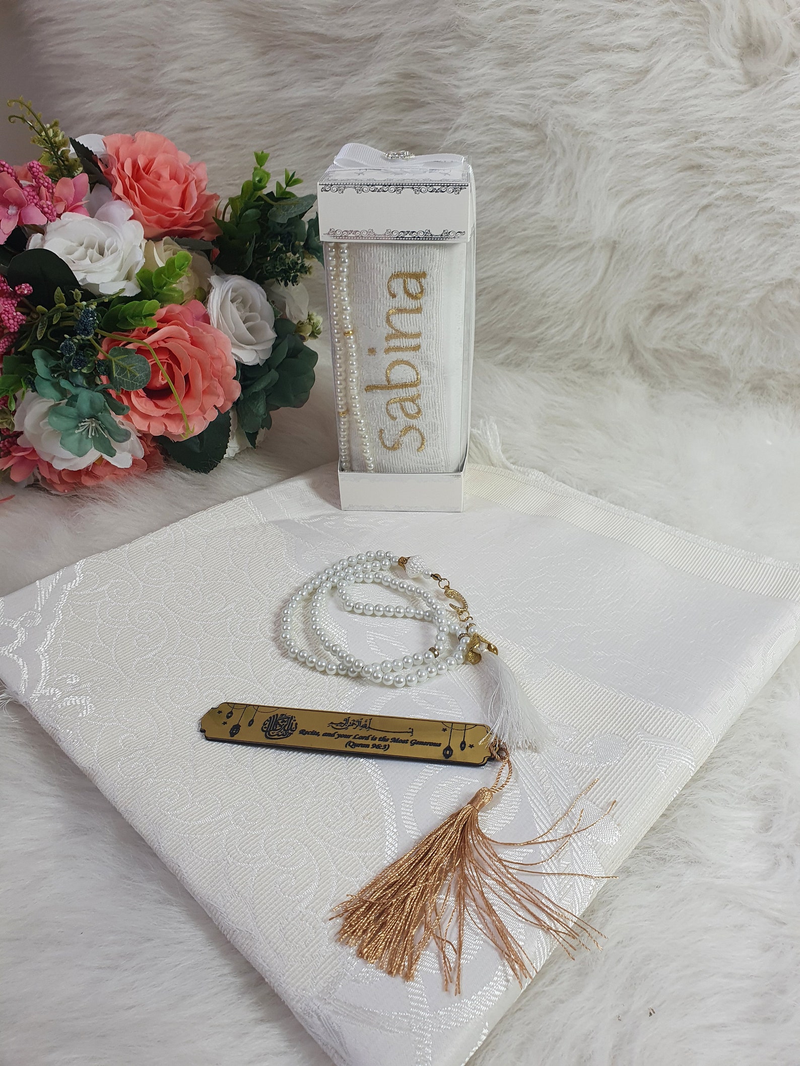 Pink Prayer Mat Quran Yaseen Gift Set Islamic Prayer Rugs Great Ramadan ...