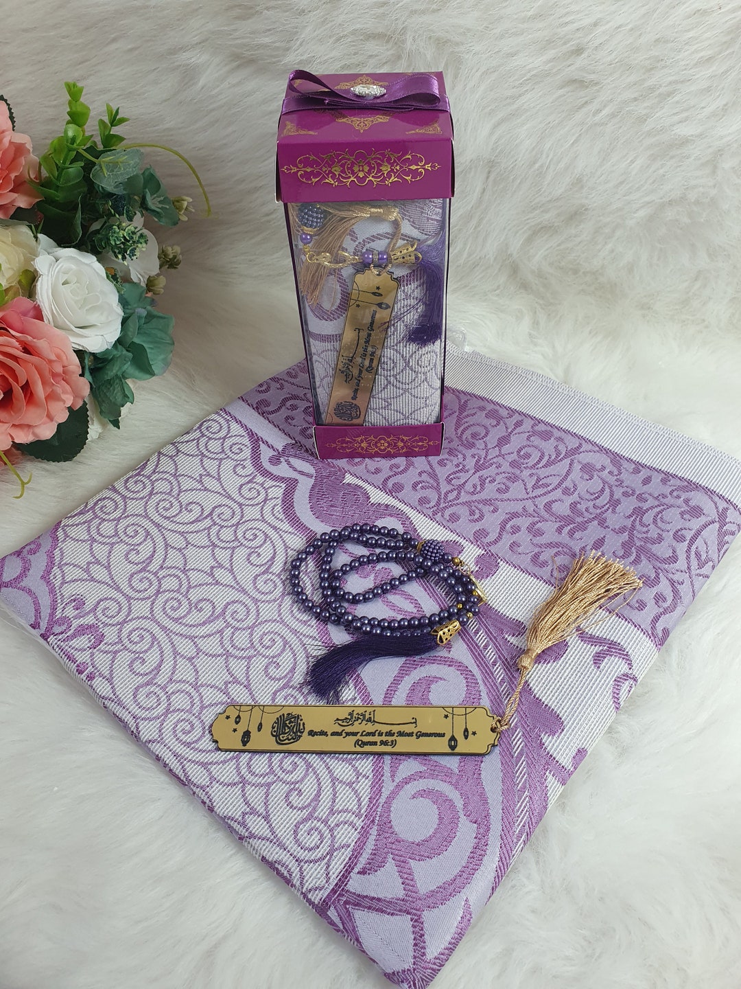 Purple Prayer Mat Quran Yaseen Gift Set Islamic Prayer Rugs Great ...