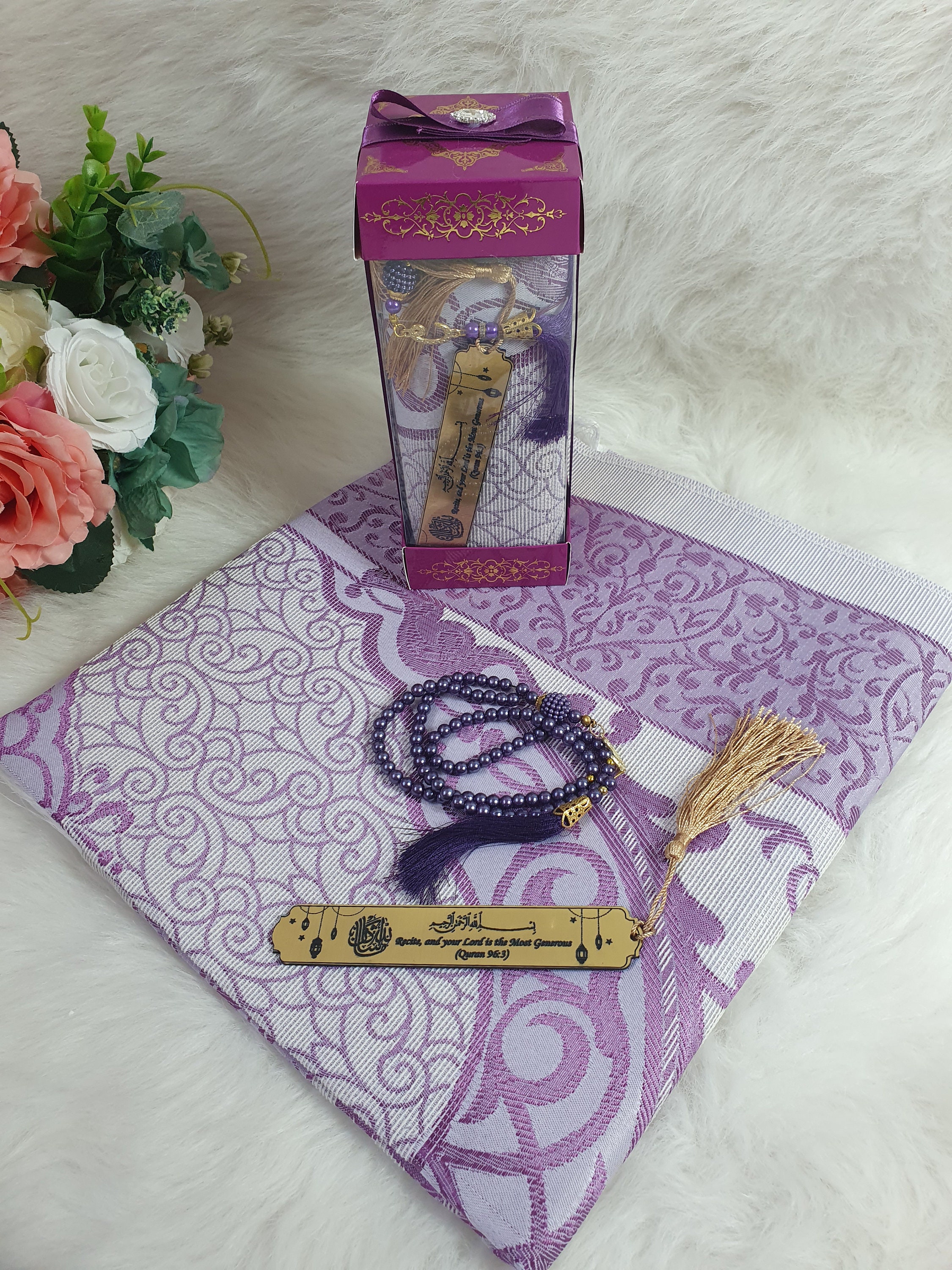 Pink Prayer Mat Quran Yaseen Gift Set Islamic Prayer Rugs Great Ramadan ...