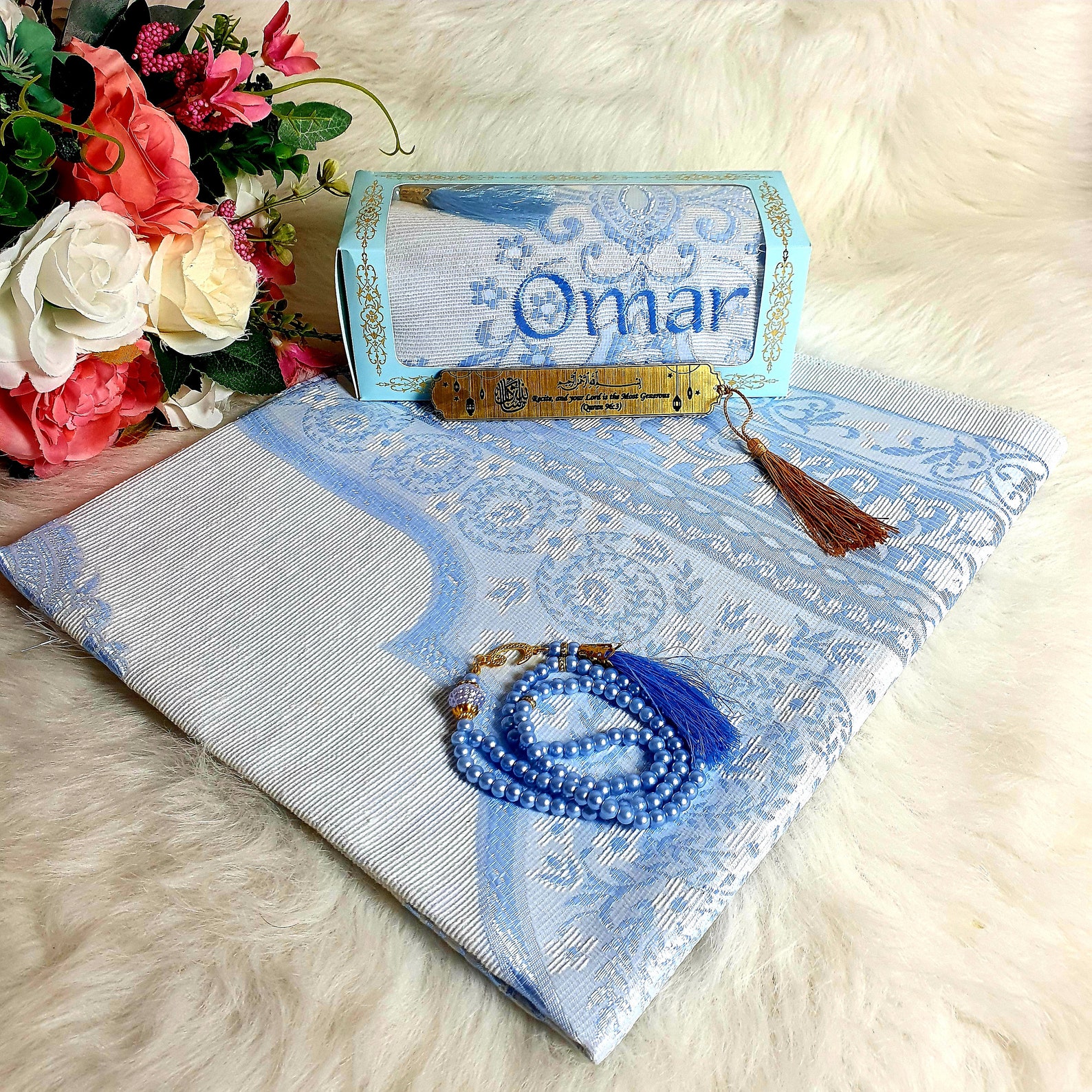 Darkblue Prayer Mat Quran Yaseen Gift Set Islamic Prayer Rugs Great ...