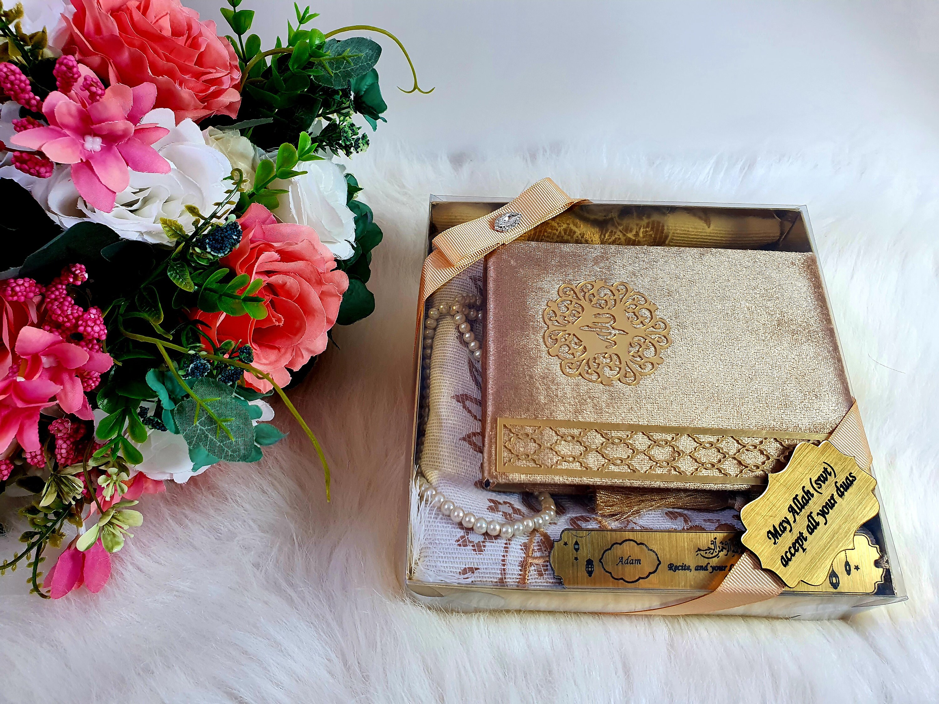 Gold Prayer Mat Quran Yaseen Gift Set Islamic Prayer Rugs Great Ramadan ...