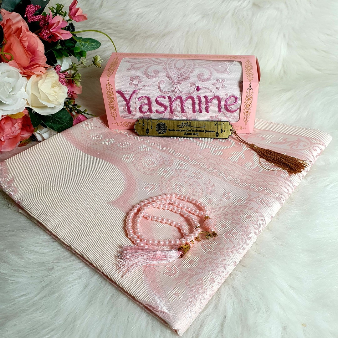 Pink Prayer Mat Quran Yaseen Gift Set Islamic Prayer Rugs Great Ramadan ...