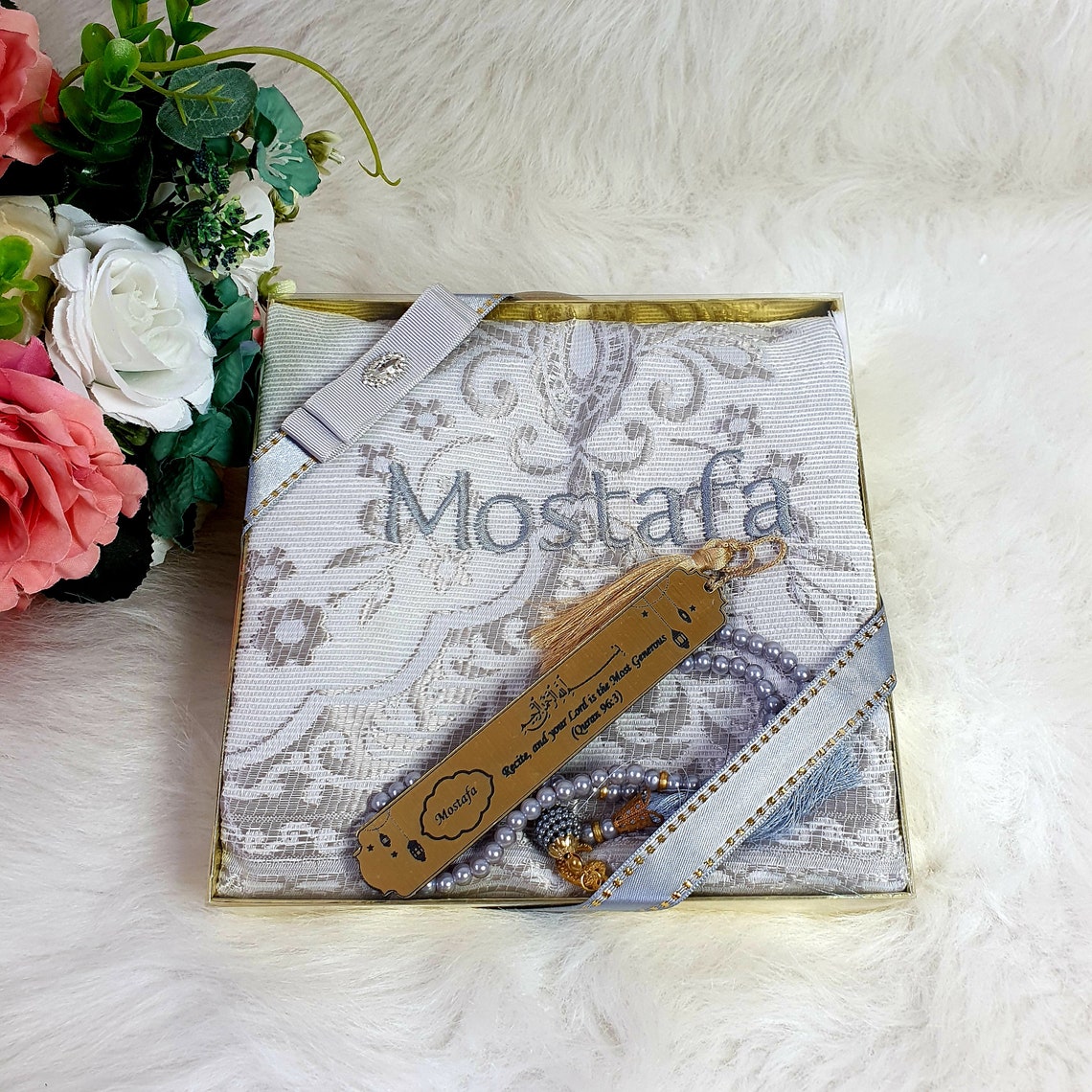 Gold Prayer Mat Quran Yaseen Gift Set Islamic Prayer Rugs Great Ramadan ...