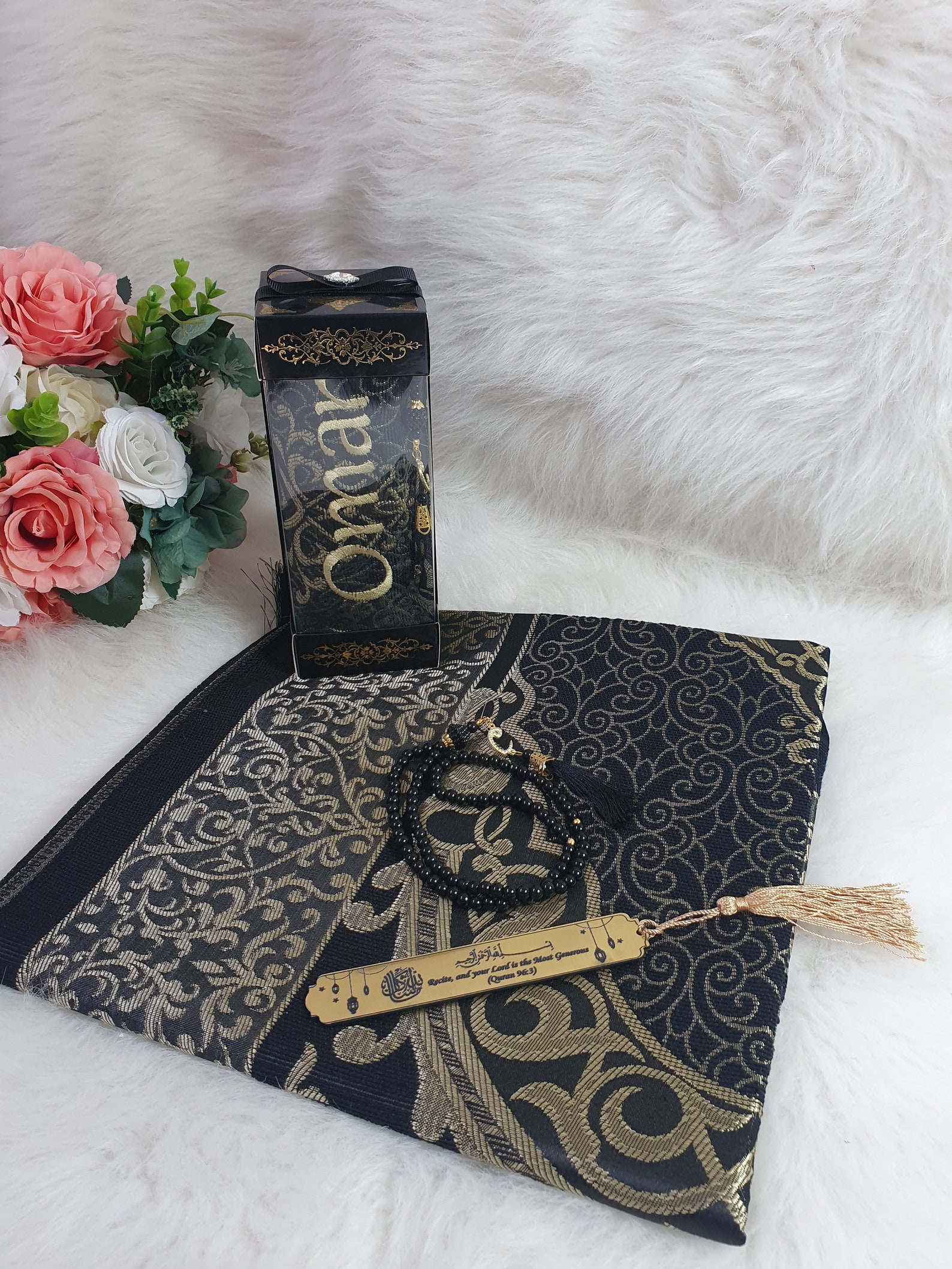 Pink Prayer Mat Quran Yaseen Gift Set Islamic Prayer Rugs Great Ramadan ...