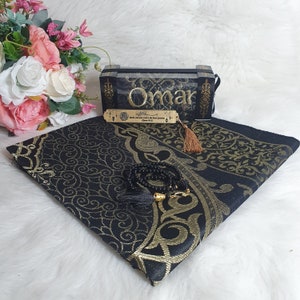 Darkblue Prayer Mat Quran Yaseen Gift Set Islamic Prayer Rugs Great ...
