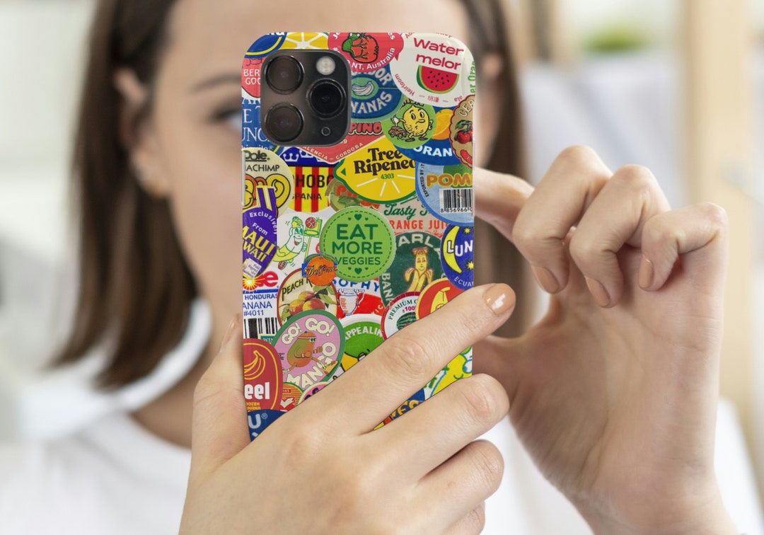 Fruit Sticker Collage Phone Case iPhone 11, 12, 13, 14, 15 Pro Max Cute ...
