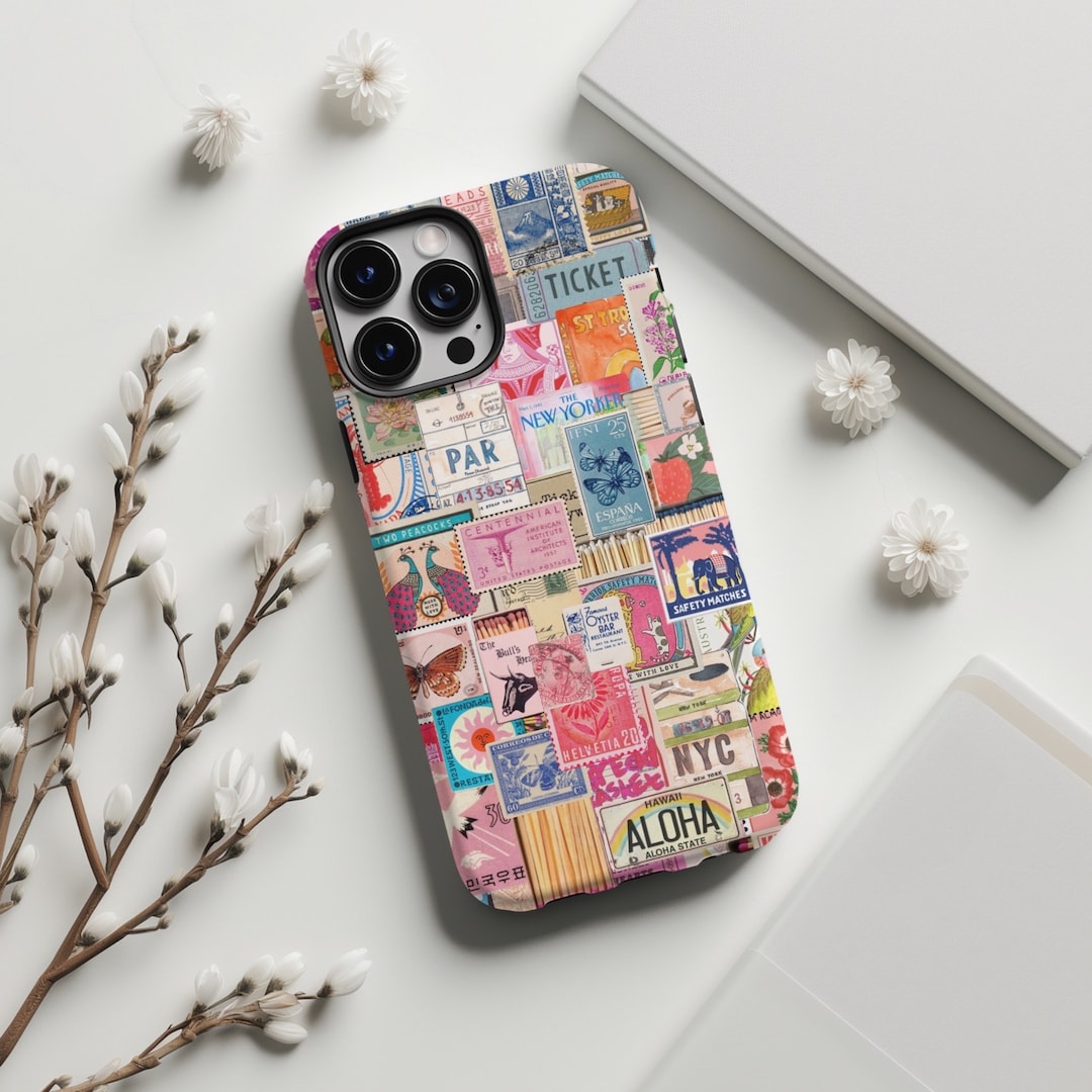 Vintage Stamps Collage Phone Case, Retro Travel Art Phone Cover - Etsy