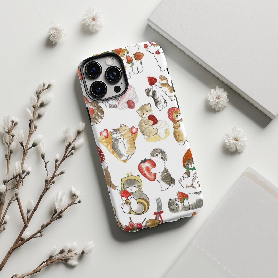 Cute Cats and Strawberries Collage Phone Case, Kawaii Cottage Core Cat ...