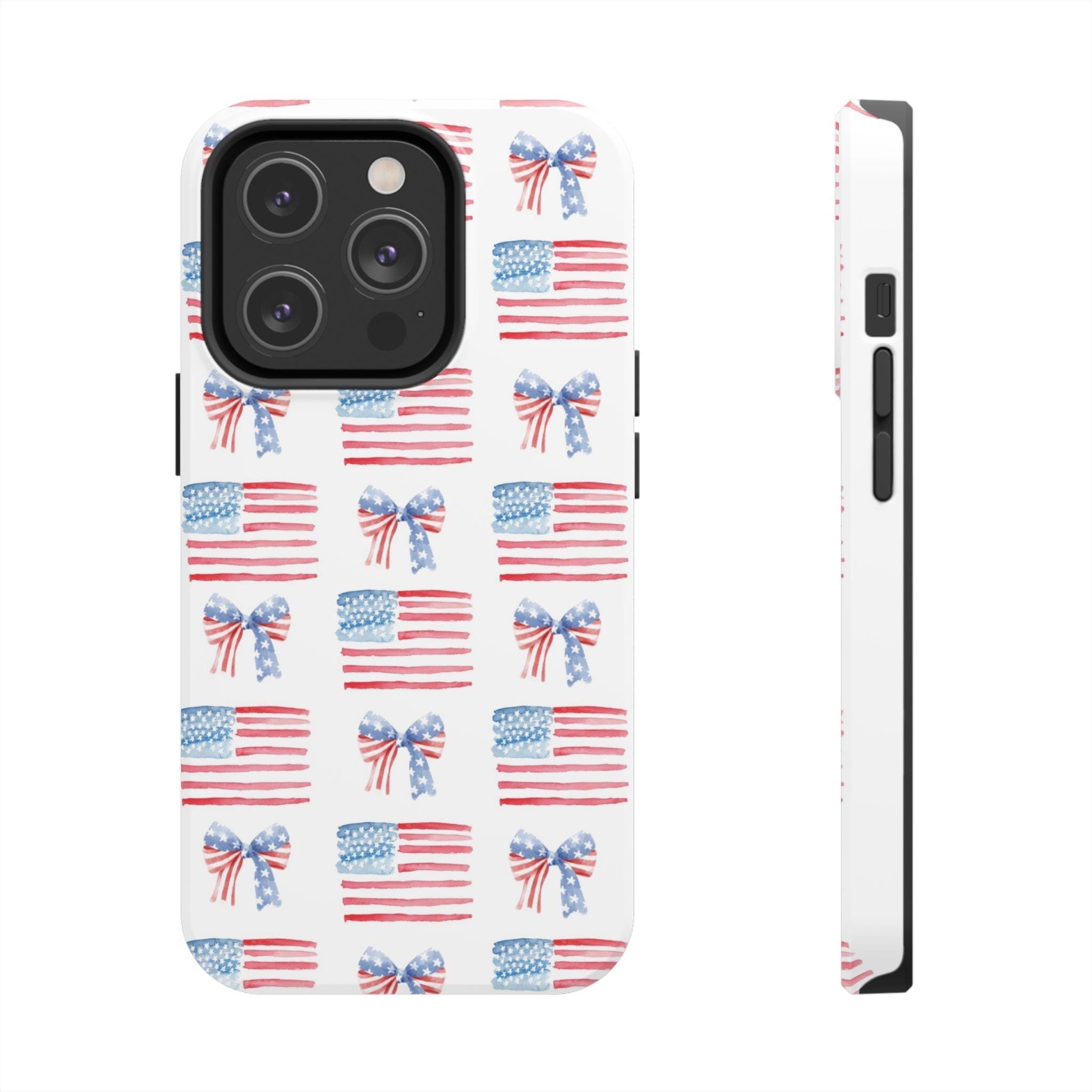 Magsafe Coquette American Flag Phone Case: Patriotic Bow Collage USA ...