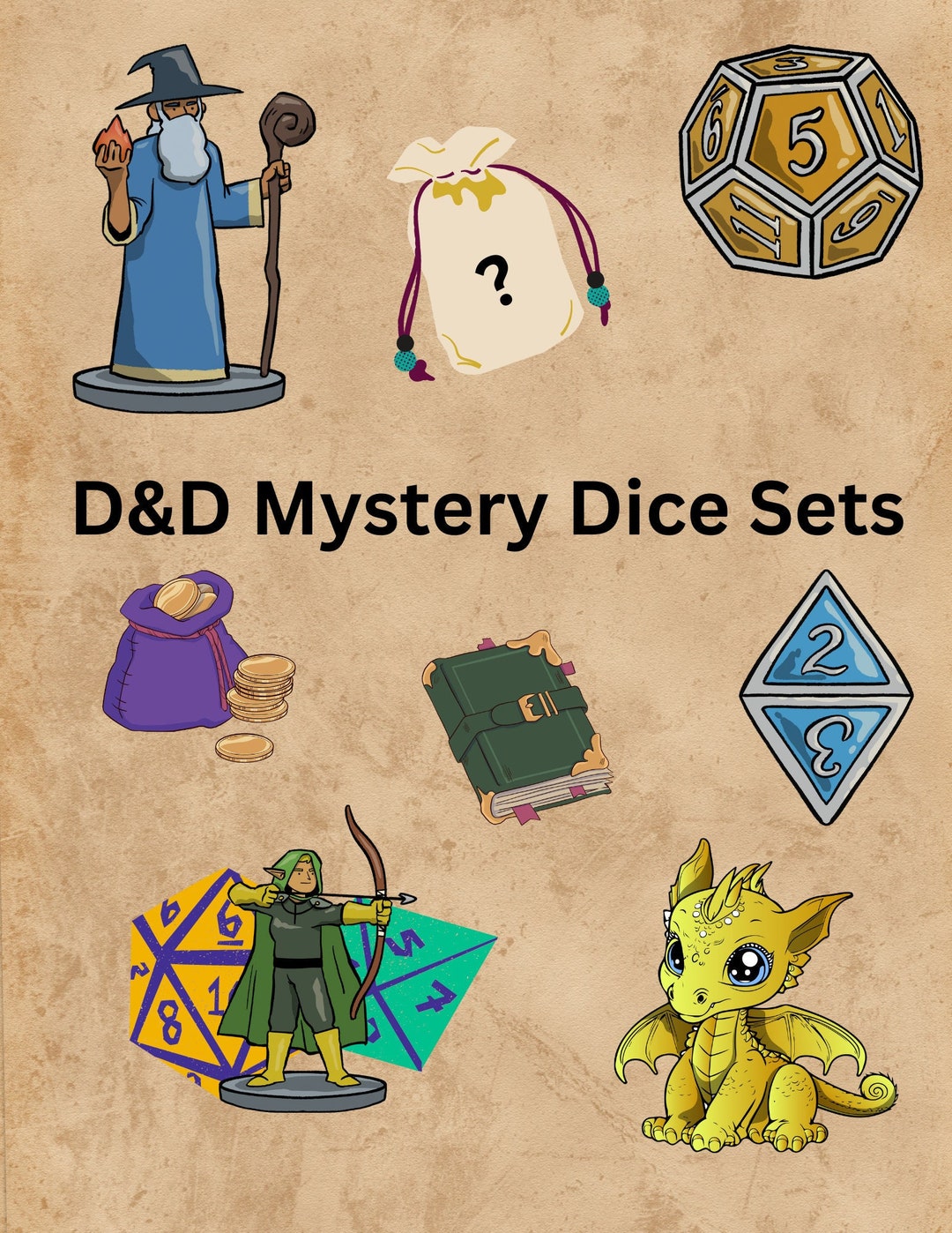 D&D Mystery Dice Set Dungeons and Dragons DND 7 Piece Dice Set MTG - Etsy