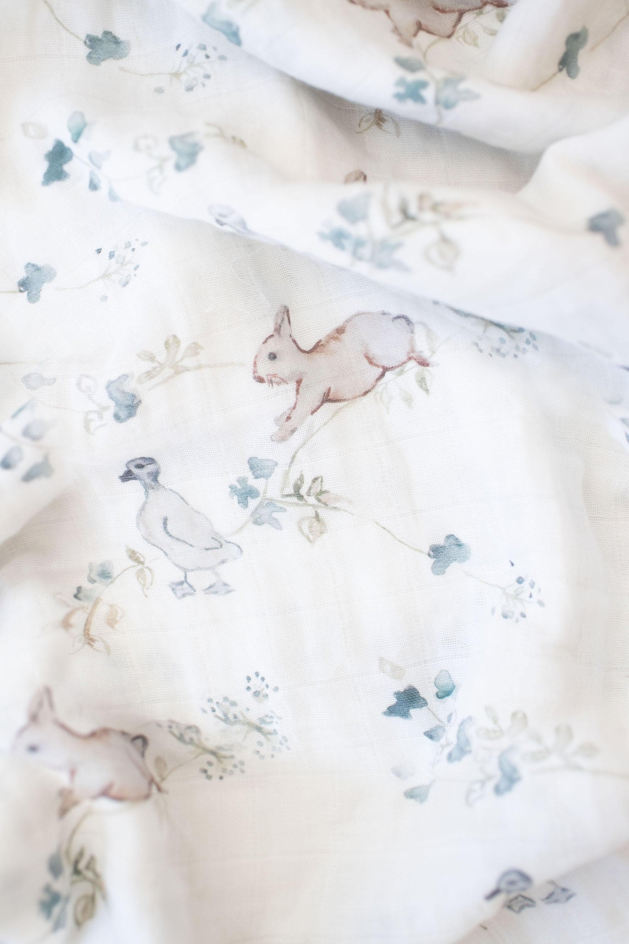 Organic Muslin Gauze Swaddle Blanket | Ivy Bunnies Ducks Green Fawn ...