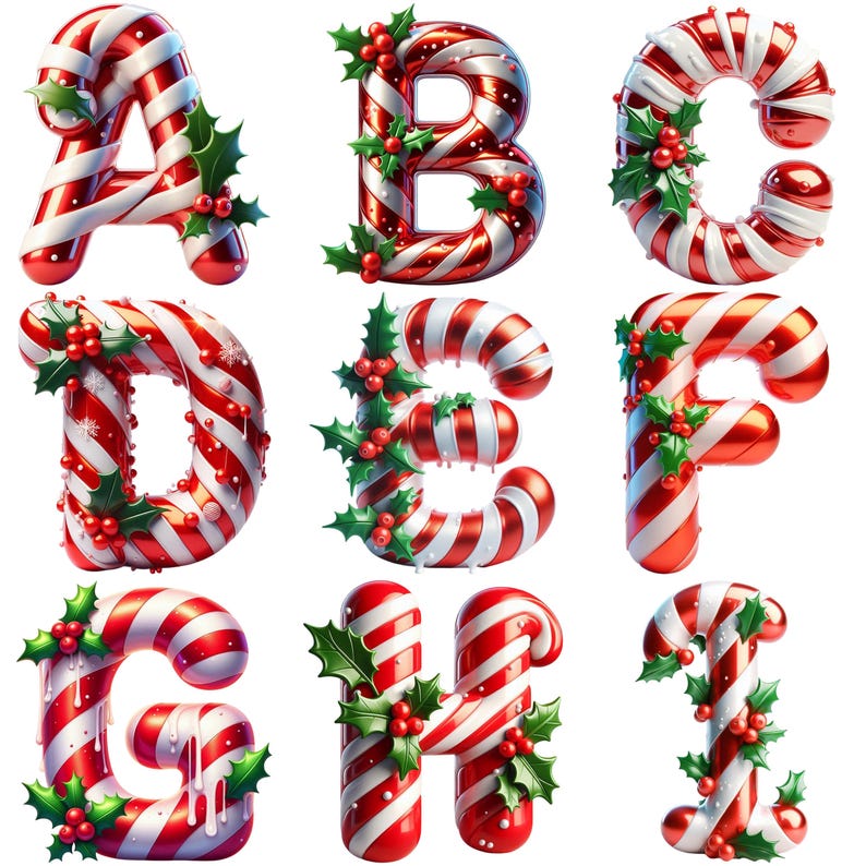 Christmas Alphabet PNG | Candy Cane Holiday Letters Clipart | Festive ...