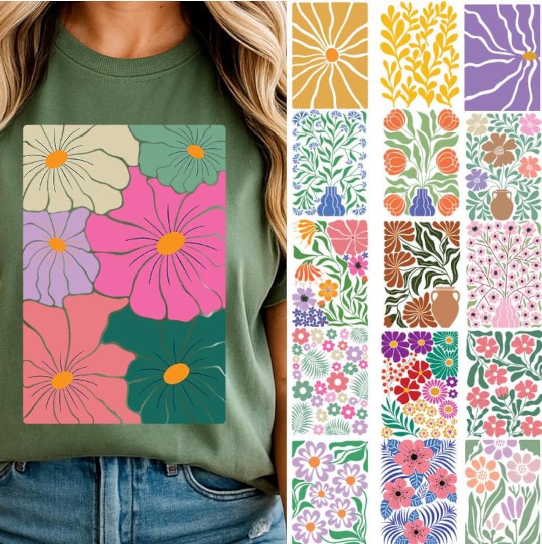 Retro Floral SVG PNG Bundle: Groovy Boho Flower Clipart (digital ...