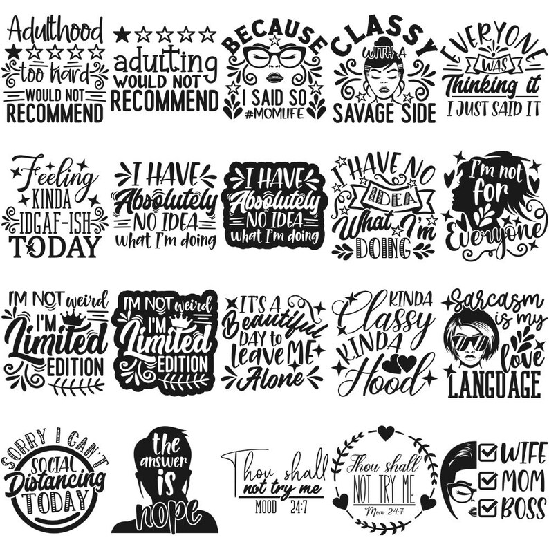 Funny Sarcastic Quotes SVG Bundle: Humor Designs for Cricut ...