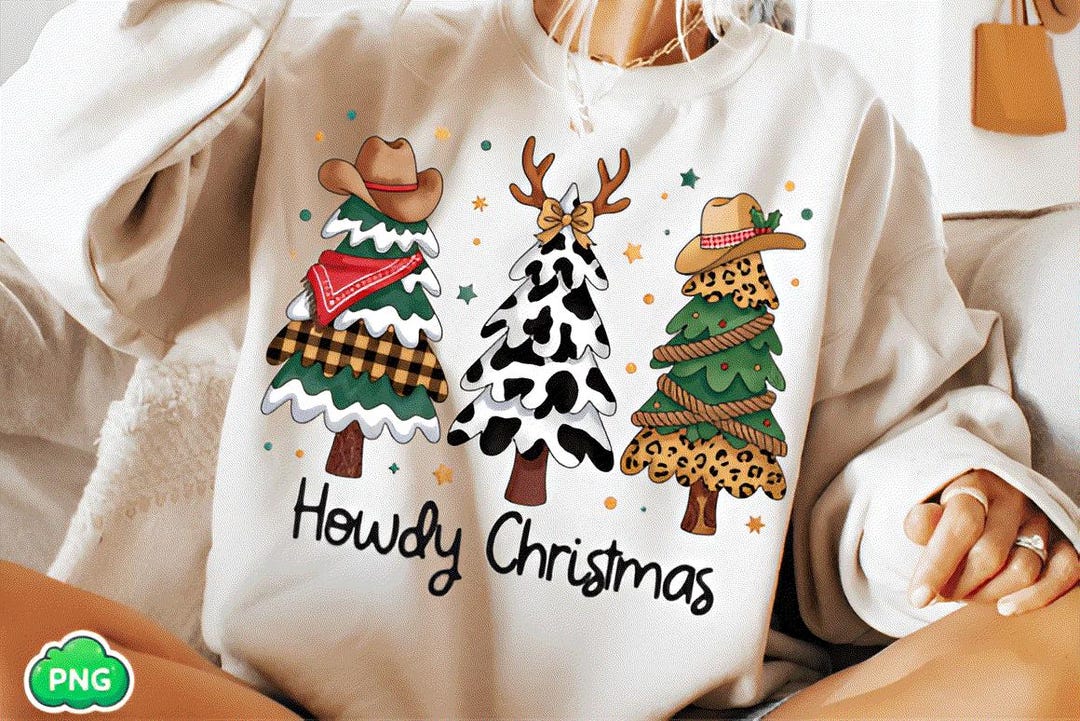 Howdy Christmas PNG | Western Cowboy Christmas Tree PNG | Rustic Cow ...