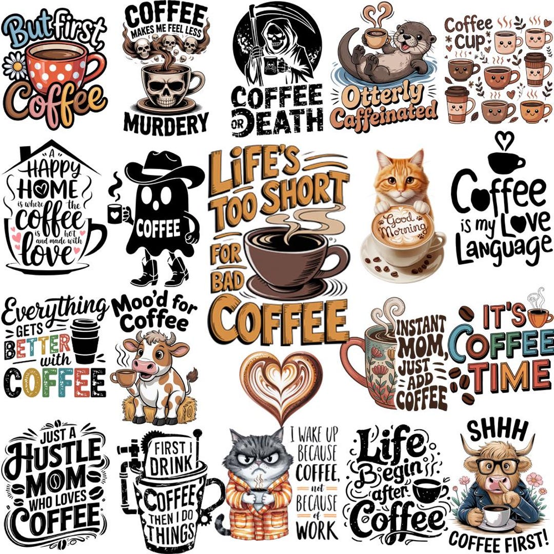 Funny Coffee Quotes PNG Bundle: Caffeine Humor Designs (digital ...
