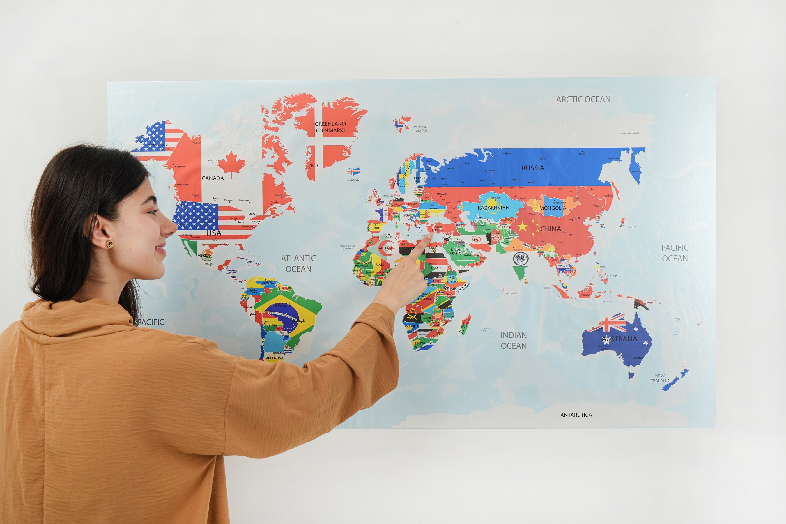 Colorful World Map With Flags - Etsy