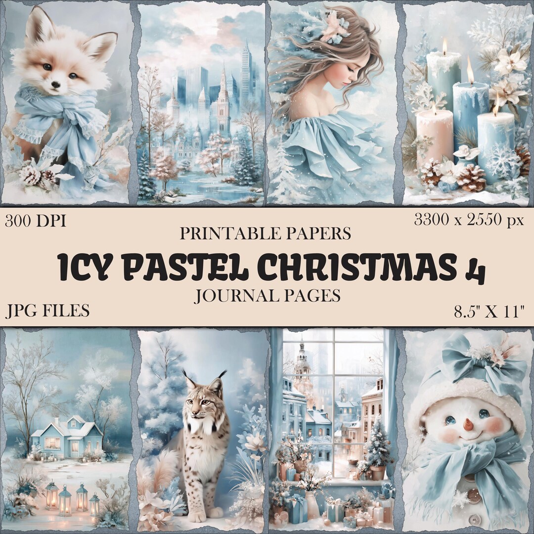 Icy Pastel Christmas 4 - Junk Journal Pages Printable Paper Instant ...