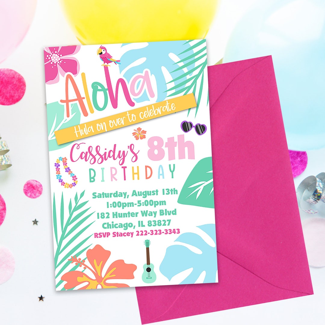Aloha Invitation, Kids Party Printables, Birthday Party Invitation ...