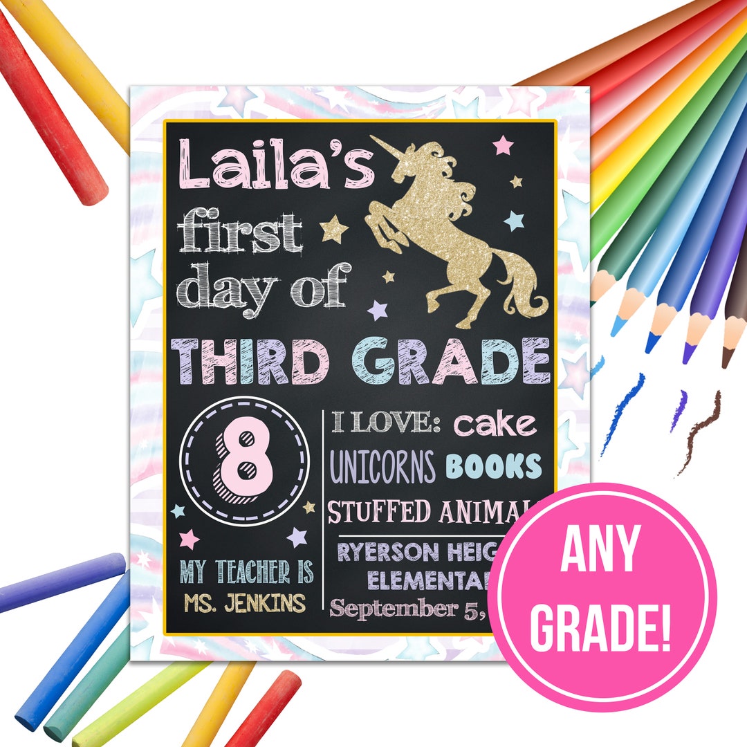 Unicorn School Sign, First Day of School Sign, Girls Grade School Signs ...