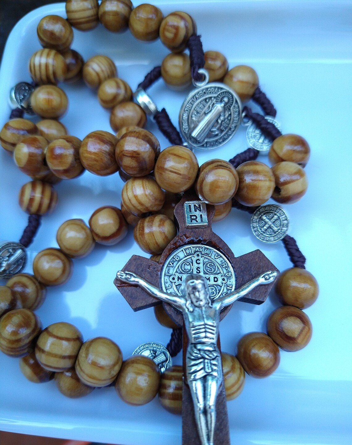 Catholic St. Benedict Brown Wooden Rosary - Etsy