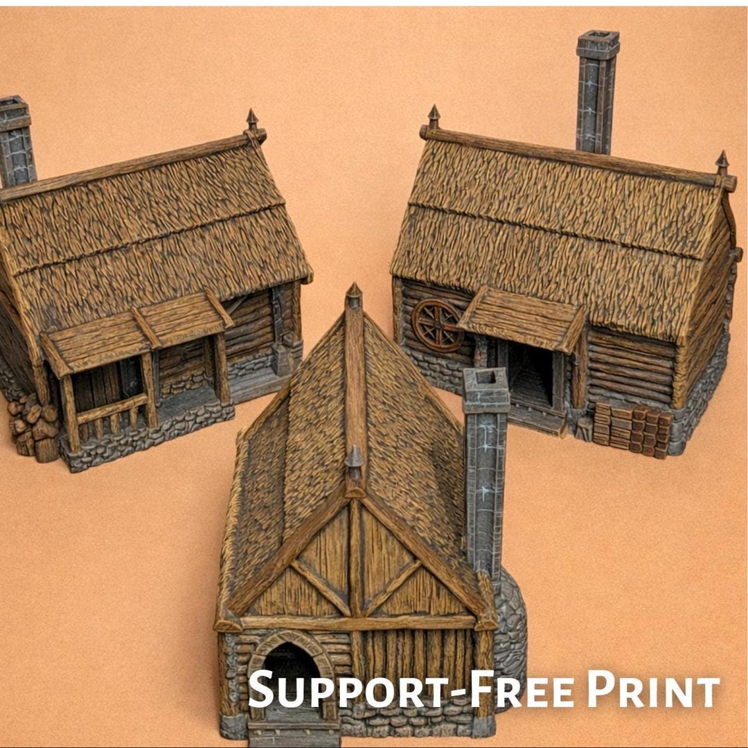 Medieval Peasant Houses Set of 3 3D Printed Terrain D&D Pathfinder ...
