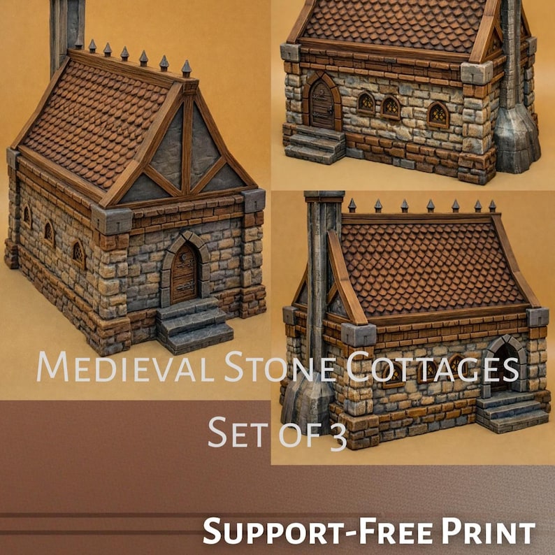 Medieval Cottage Set of 3 - 3D Printed Terrain for D&D, RPG Village ...