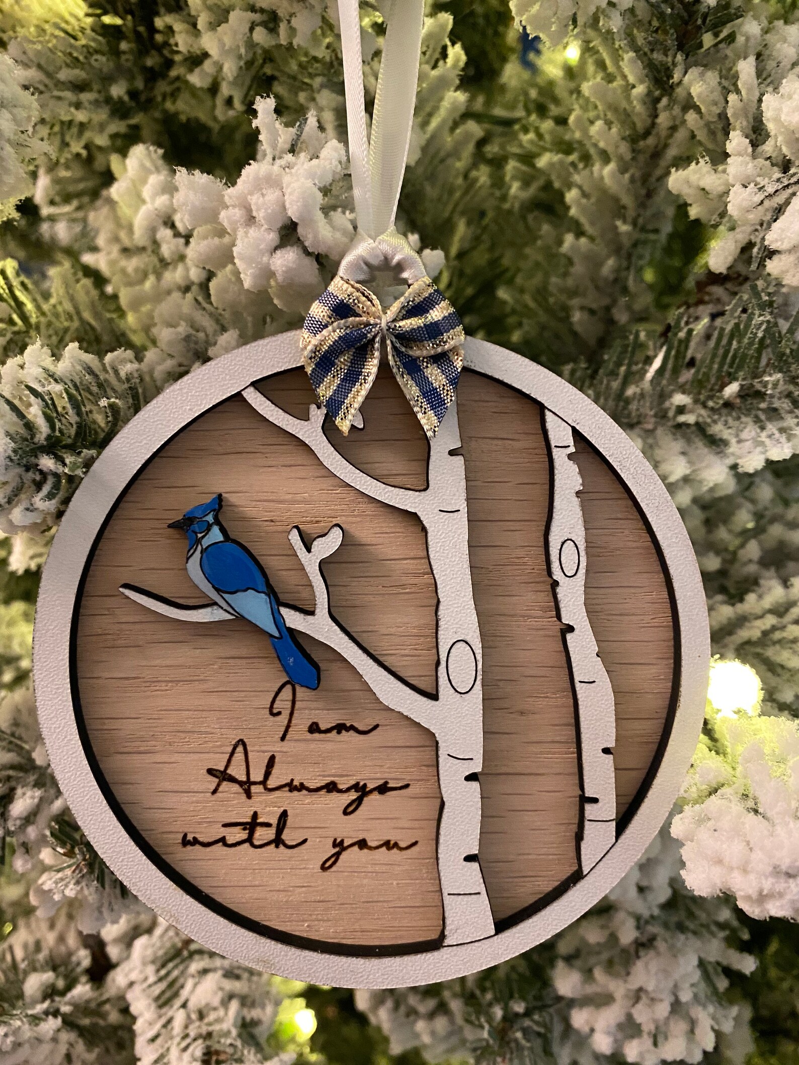 Blue Jay Memorial Christmas Ornament - Blue and Silver Bow - Etsy