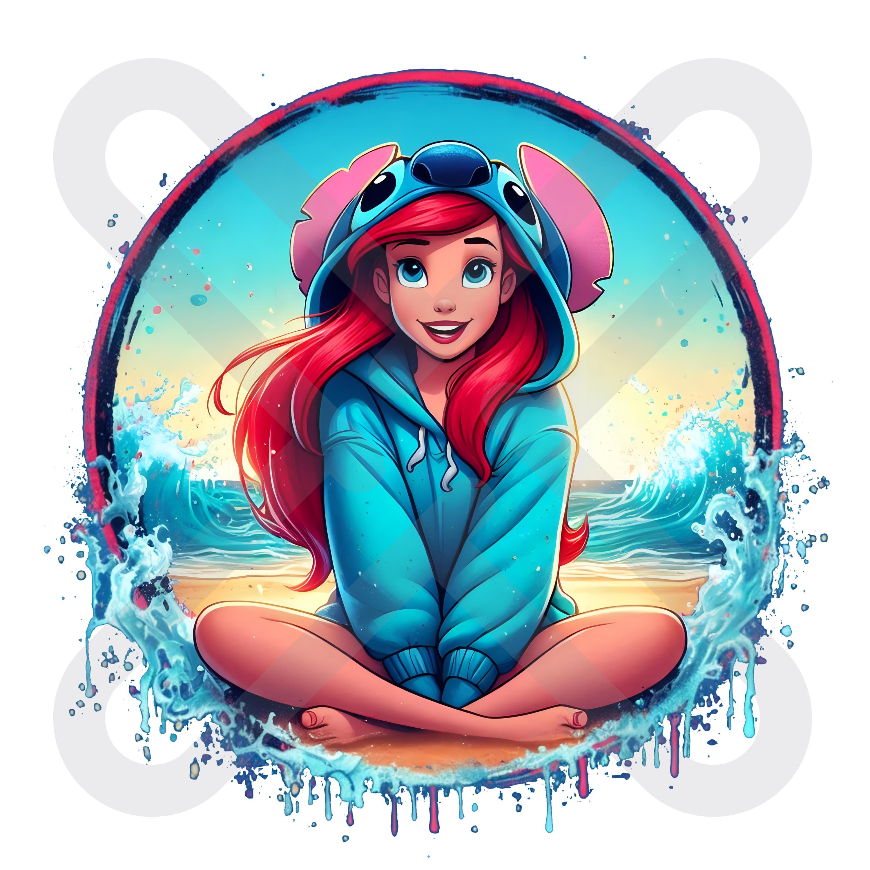 Ariel in Stitch Hoodie Watercolor Splash, AI Generated PNG (digital ...