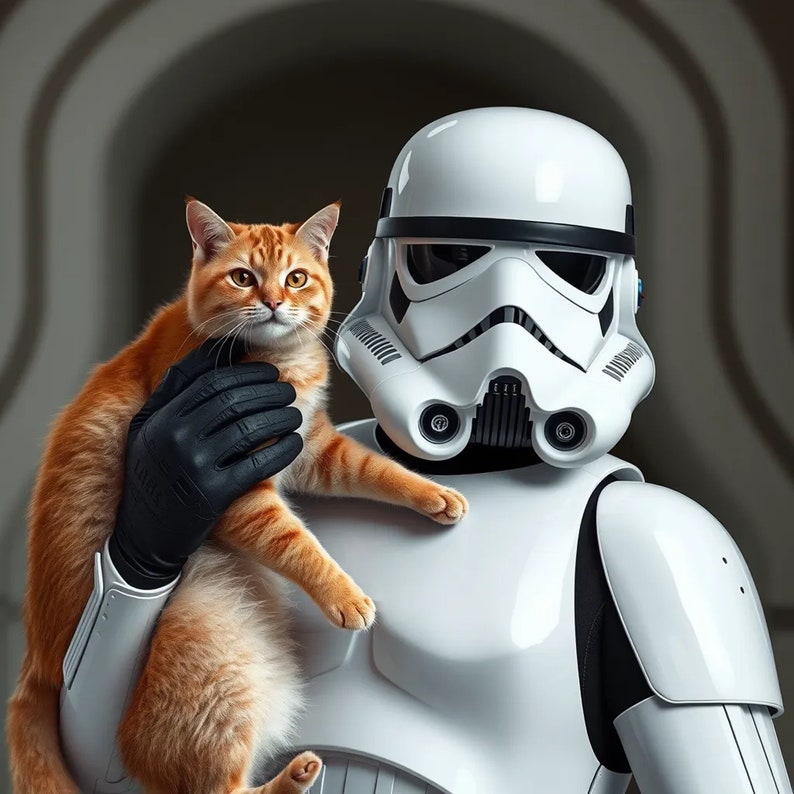 Storm Trooper Posing With A Cat Digital Poster - Etsy