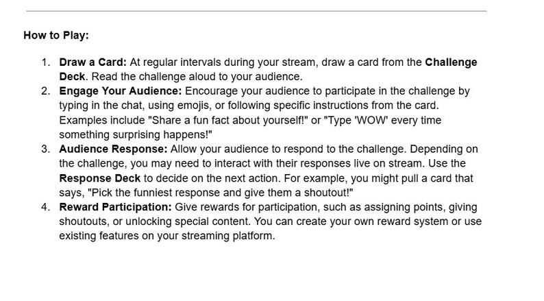 Community Engagement Challenge Cards Game for Streamers - Etsy